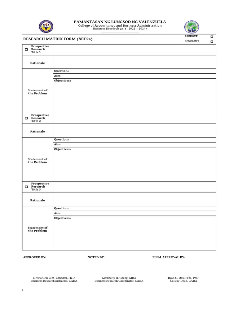 BRF01 Research Matrix Form | PDF