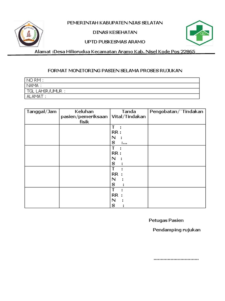Format Monitoring Pasien Selama Proses Rujukan | PDF