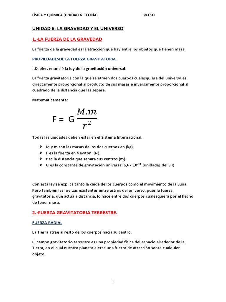 Gravedad: Fuerzas y Ejercicios 2º ESO | PDF