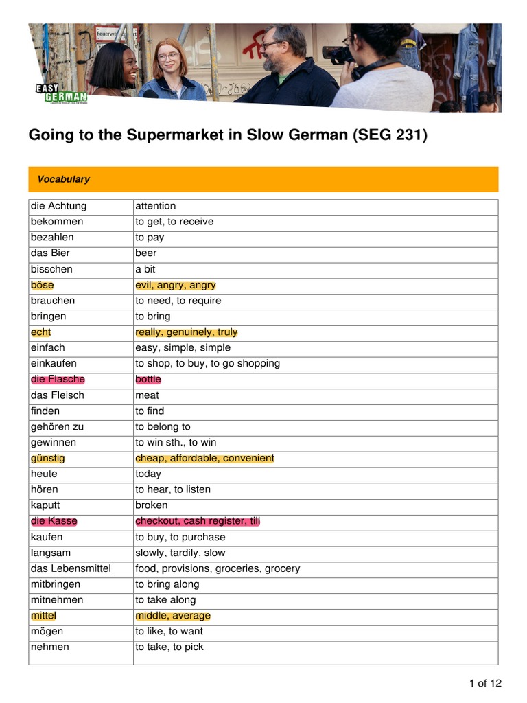 Super Easy German 231 - Going To The Supermarket in Slow German | PDF