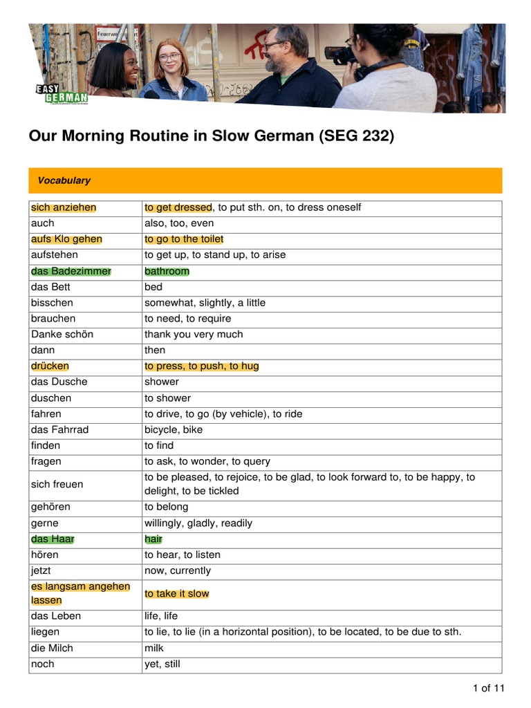 Super Easy German 232 - Our Morning Routine in Slow German | PDF