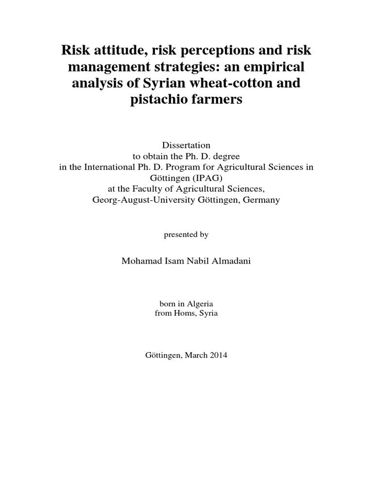 Risk Attitude, Risk Perceptions and Risk - Disertasi - 2014 | PDF