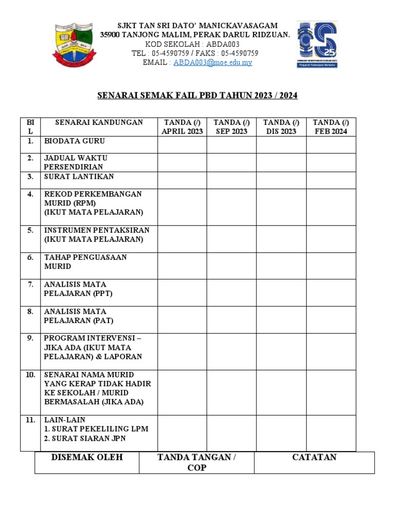 Senarai Semak Fail PBD 2023 | PDF