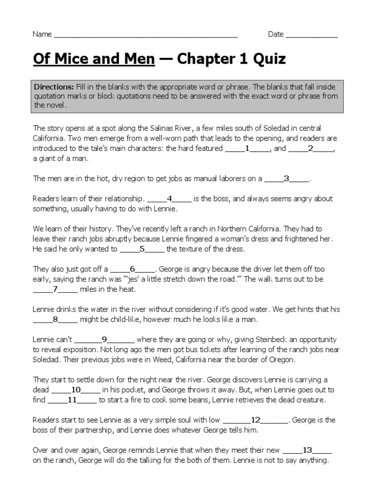 Of Mice and Men Chapter 1 Quiz | PDF | Rabbit