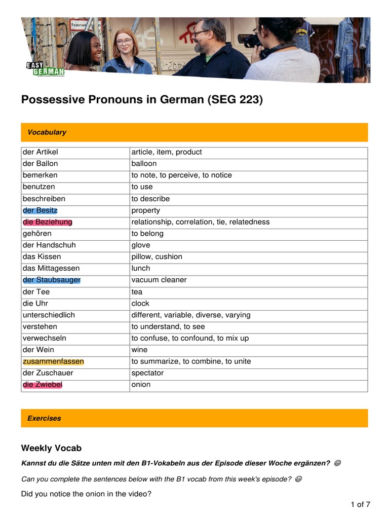 Super Easy German 223 - Possessive Pronouns in German | PDF