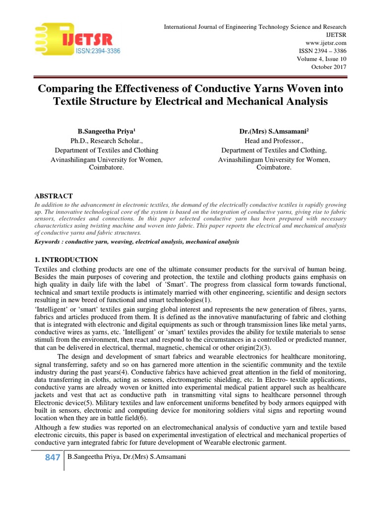 Comparing The Effectiveness of Conductive Yarns Woven Into Textile Structure by Electrical and ...