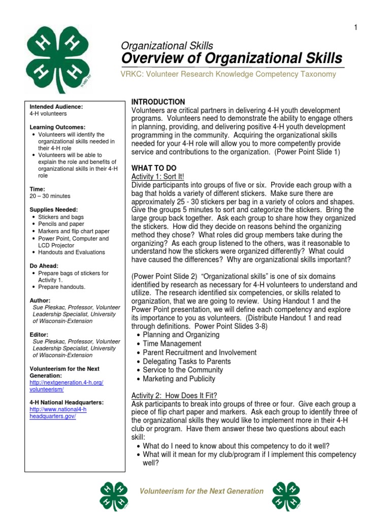 VRKC Organizational Skills Overview Lesson Plan | PDF | Volunteering ...