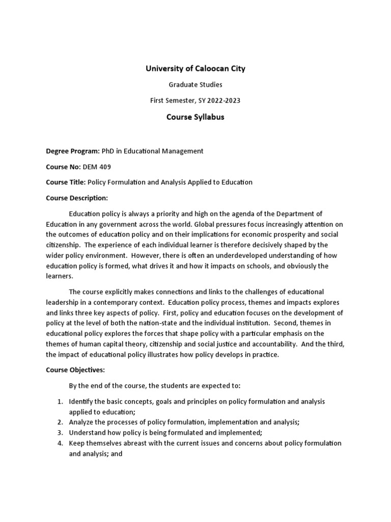 CS For Policy Formulation Analysis | PDF | Policy | Education Policy