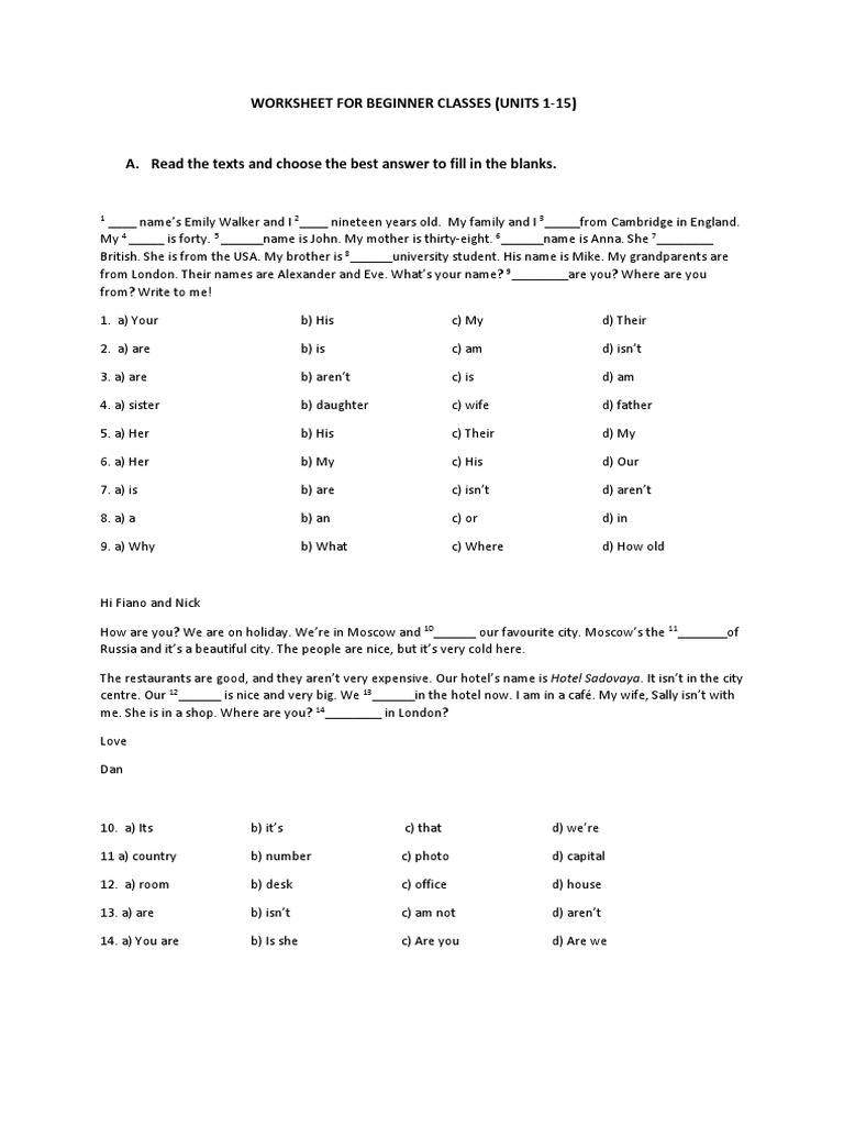 Beginner Worksheet 1-15 | PDF