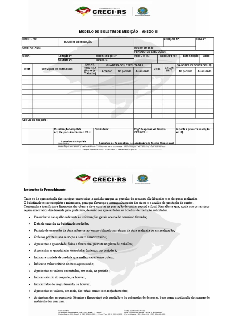 Modelo de Boletim de Medição - Anexo Iii | PDF