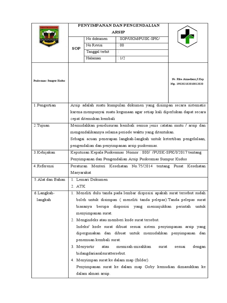 Sop Penyimpanan Dan Pengendalian Arsip | PDF