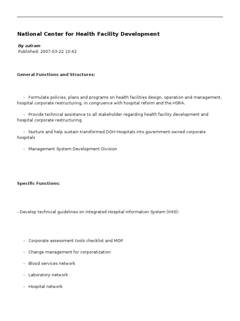National Center For Health Facility Development | PDF | Hospital ...
