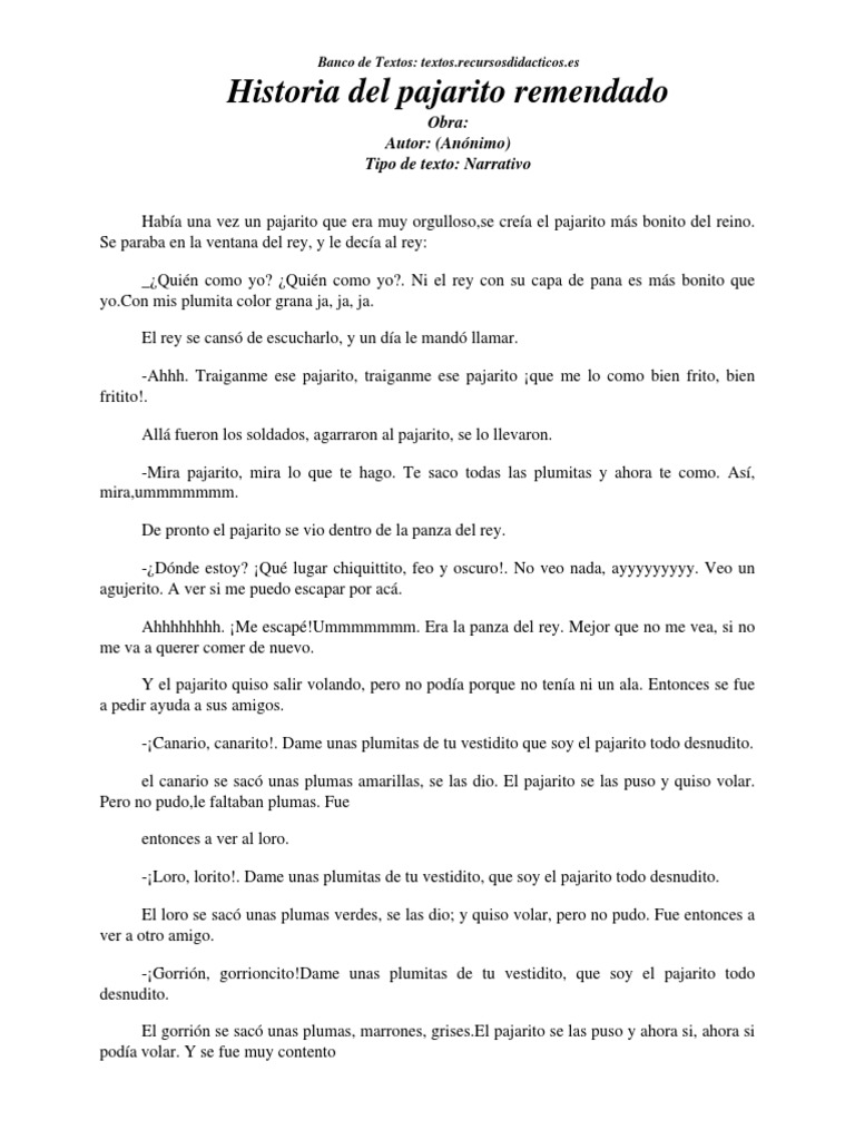 Historia Del Pajarito Remendado | PDF