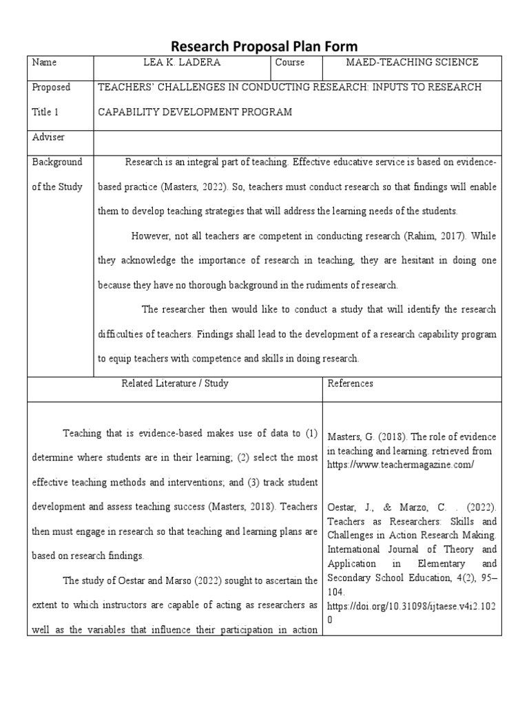 Title Proposal - LADERA LEA K. | PDF | Teachers | Methodology