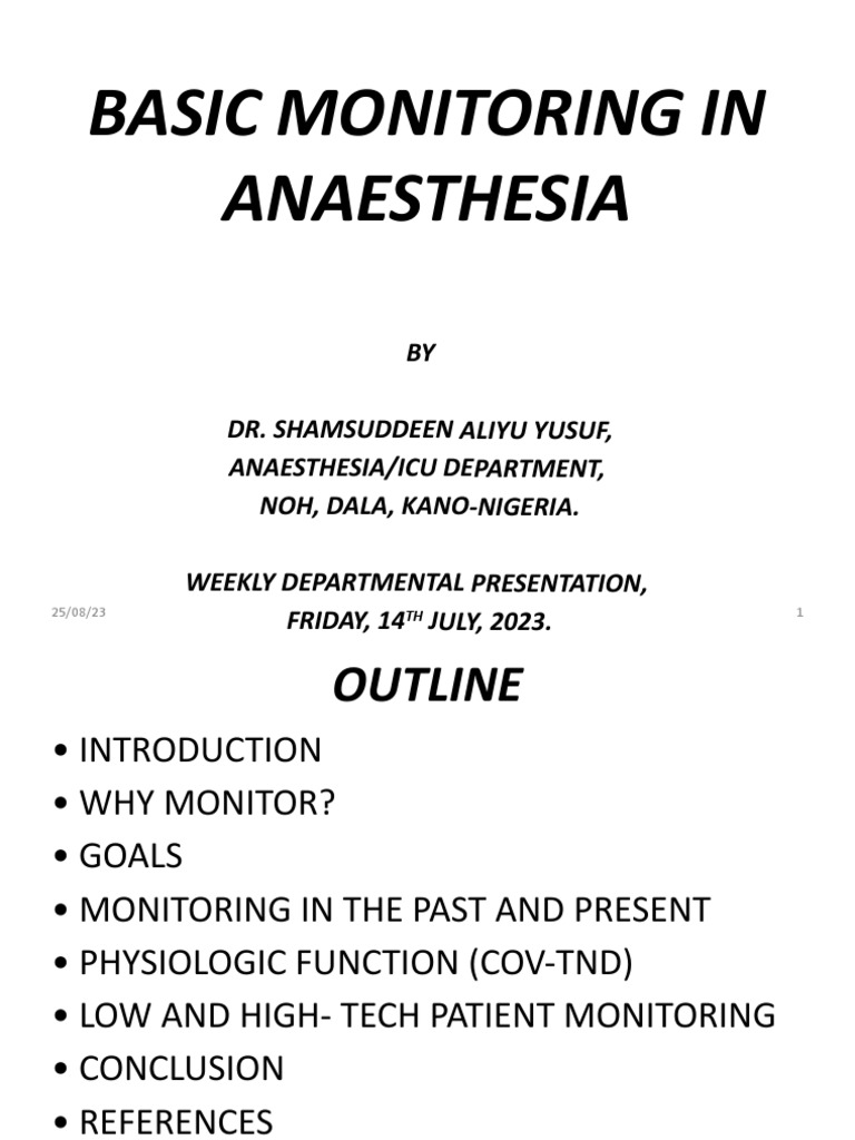Basic Monitoring in Anaesthesia | PDF
