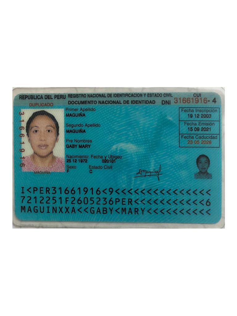 Republica Del Peru Registro Nacional de Identificacion y Estado Civil | PDF