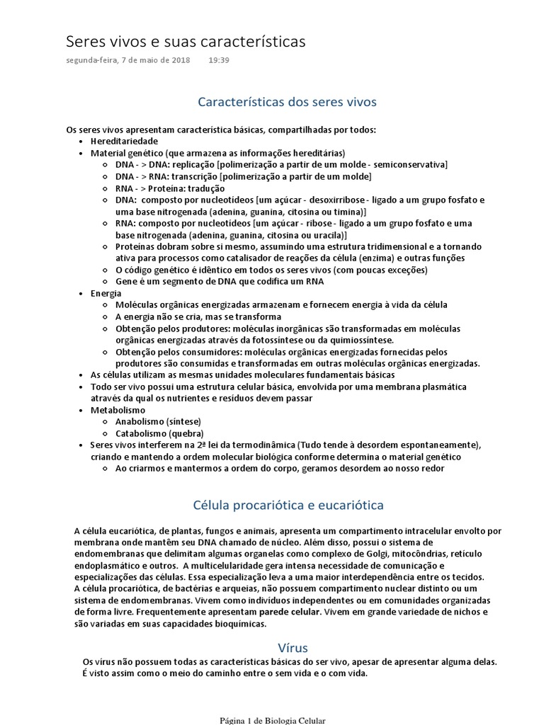 Biocel Prova 1 | PDF