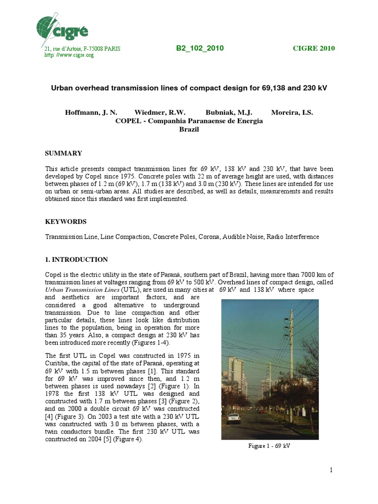 Urban Overhead Transmission Lines of Compact Design For 69,138 and 230 ...