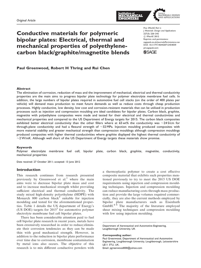 Conductive Materials For Polymeric Bipolar Plates Electrical, Thermal ...