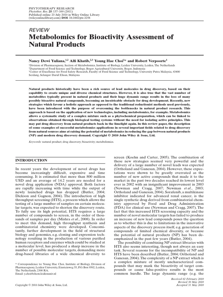 Yuliana 2011 - Metabolomics For Bioactivity Assessment of Natural ...