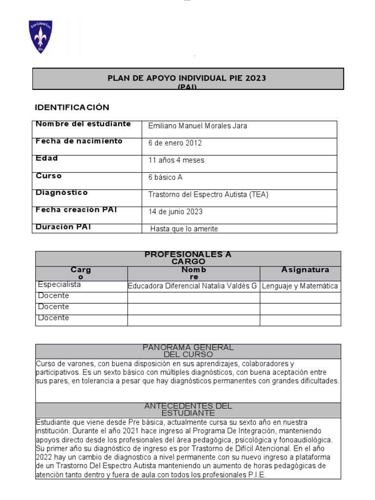 Formato Pai | Descargar gratis PDF | Espectro autista | Evaluación