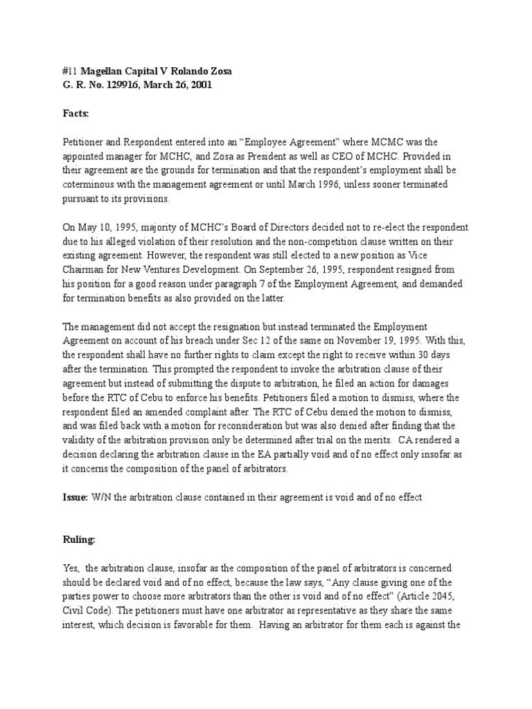 G.R. No. 129916 (Magellan Capital V Zosa) | PDF | Arbitration ...