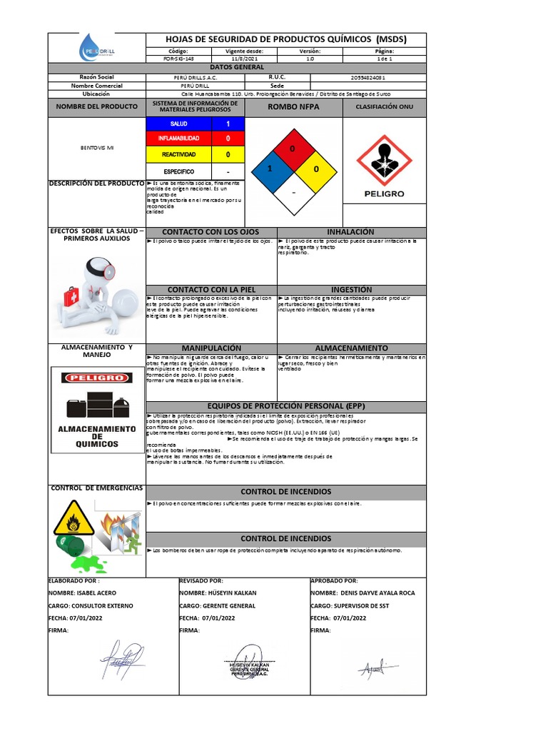 MSDS: Seguridad y Manejo de Bentovis MI | PDF