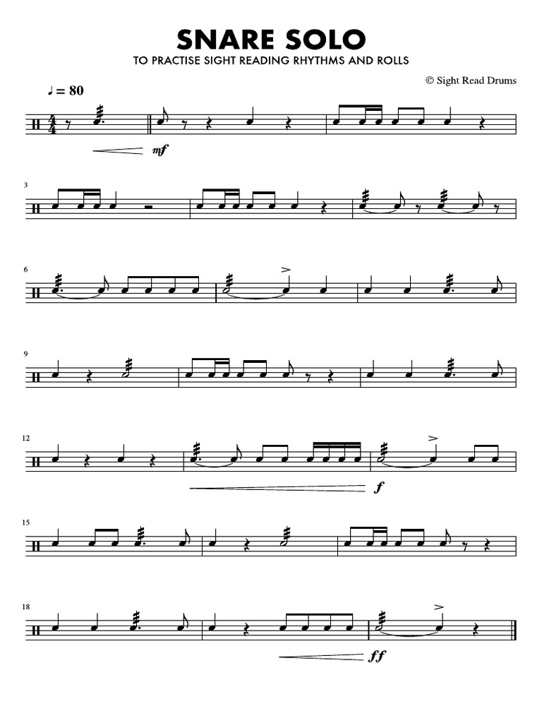 Snare Solo To Practise Sight Reading Rhythms and Rolls | PDF
