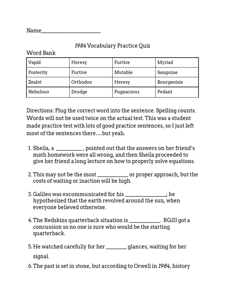 1984 Practice Vocab Quiz | PDF