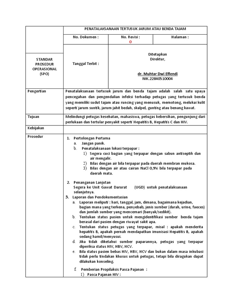 Penatalaksanaan Tertusuk Jarum Atau Benda Tajam | PDF Penatalaksanaan Tertusuk Jarum Atau Benda Tajam | PDF