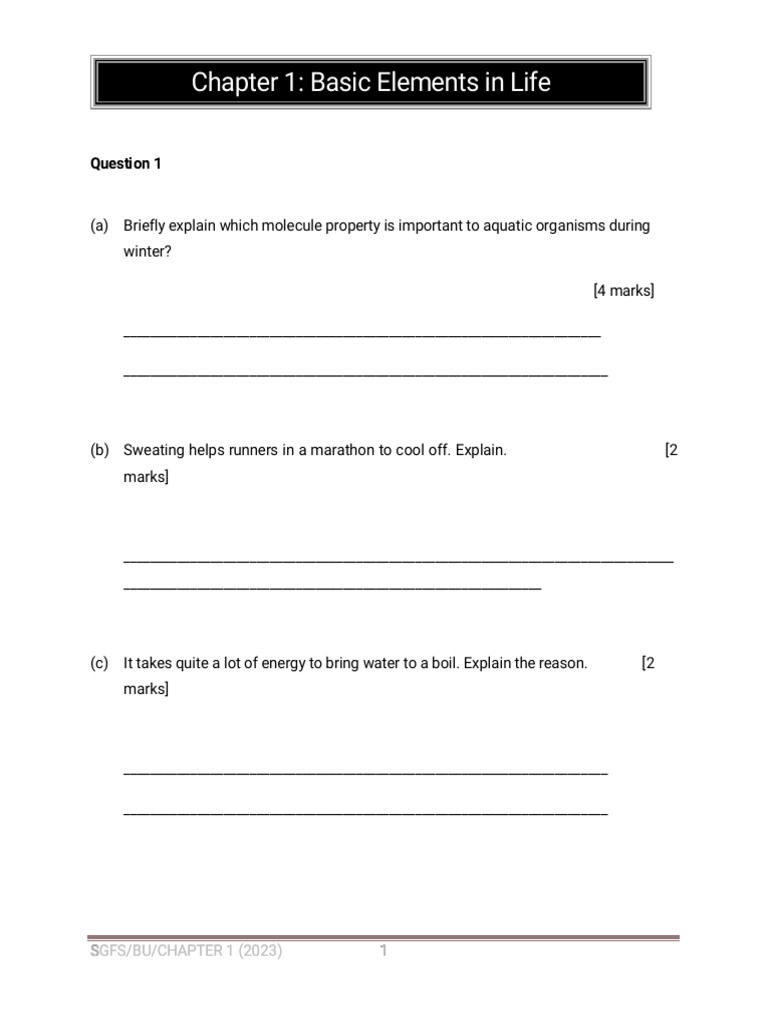 CHP 1 - Basic Elements in Life | PDF | Macromolecules | Glycogen