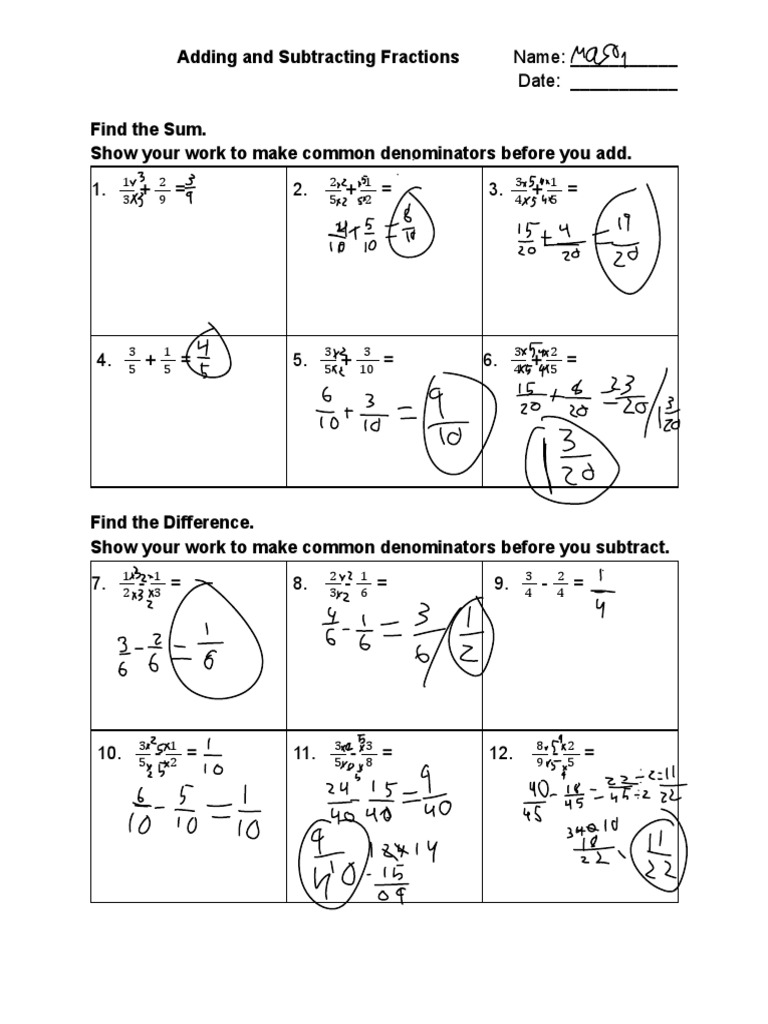 Add Subtract Fractions | PDF | Arithmetic | Notation