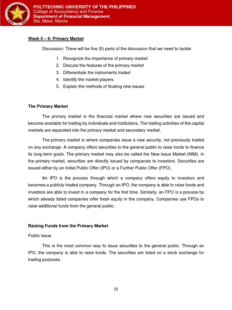 Week 5 6 The Primary Market | Download Free PDF | Stocks | Securities (Finance)