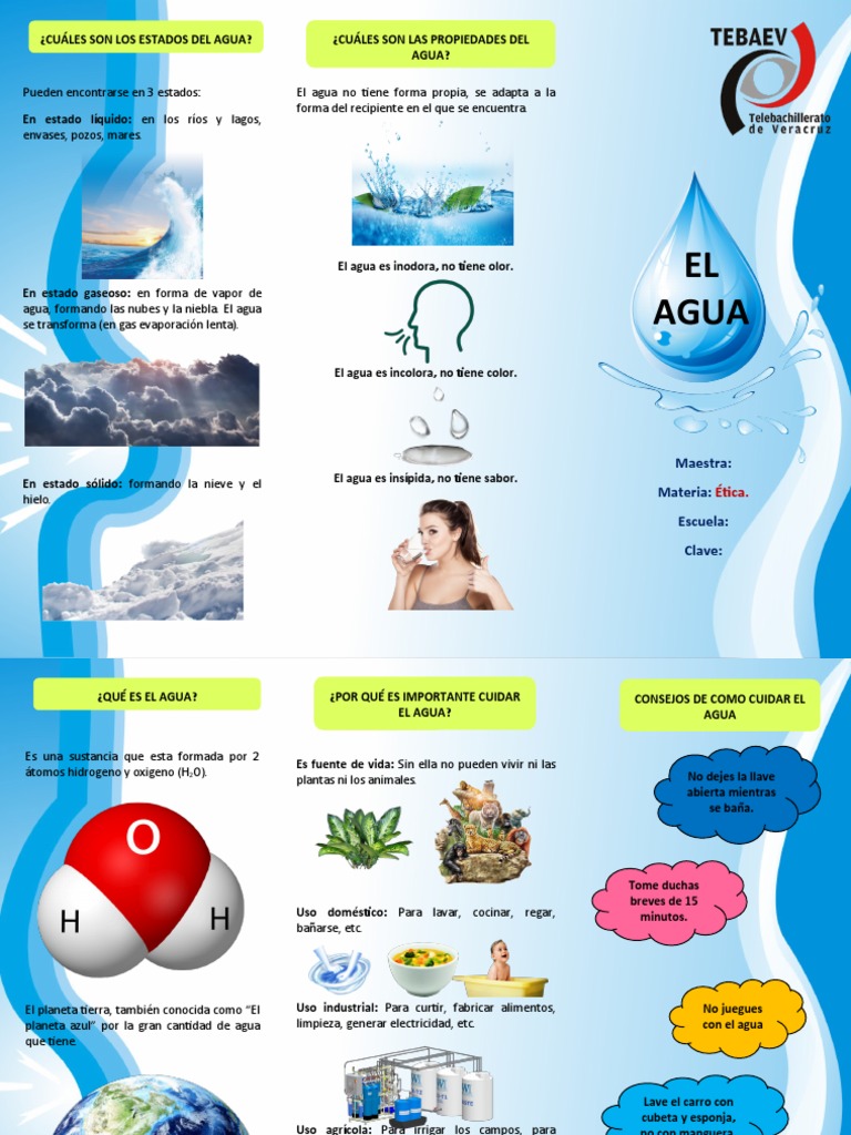 Triptico El Agua | PDF | Agua | Propiedades del agua