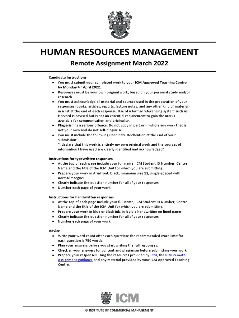 HRM Remote Assignment Guidelines 2022 | PDF | Human Communication