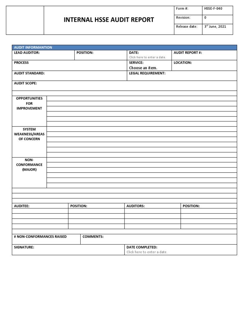 Internal HSSE Audit Report - DeL | PDF