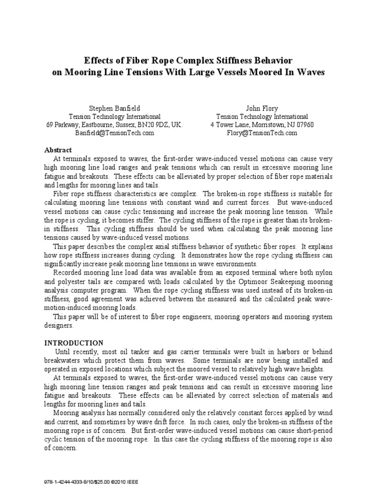 Mooring Line Tension in Wave Environments | PDF | Rope | Stiffness