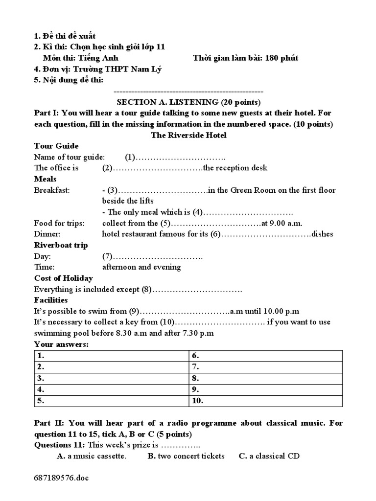 ĐỀ - NAM LÝ - HSG11 - ANH - 02 | PDF | Language Arts & Discipline