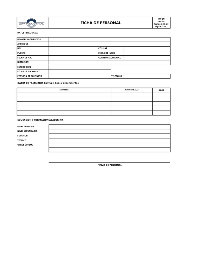 FICHA DE PERSONAL | PDF