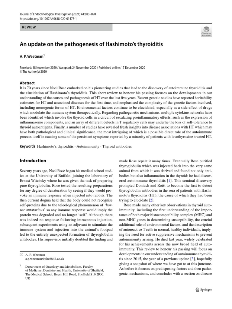 An Update On The Pathogenesis of Hashimoto's Thyroiditis: A. P. Weetman ...
