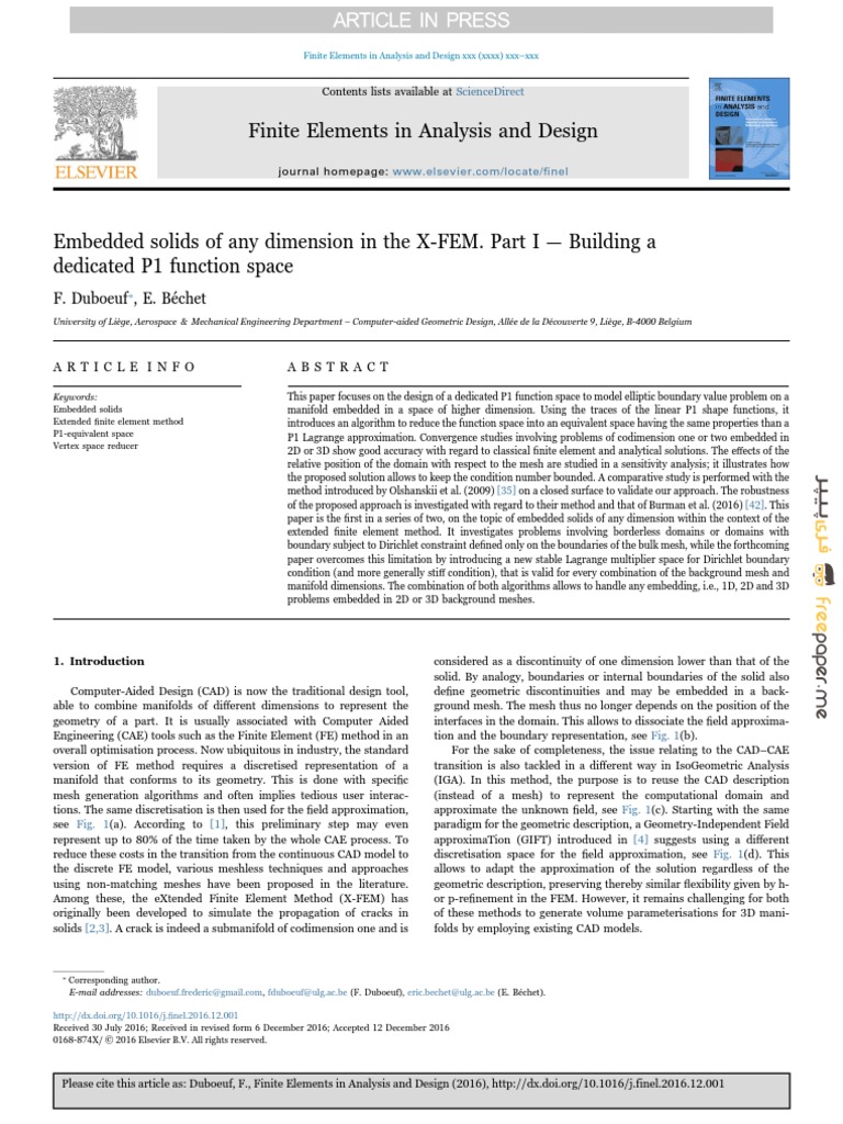 10.1016 J.finel.2016.12.001 Embedded Solids of Any Dimension in The X FEM Part I Building A ...