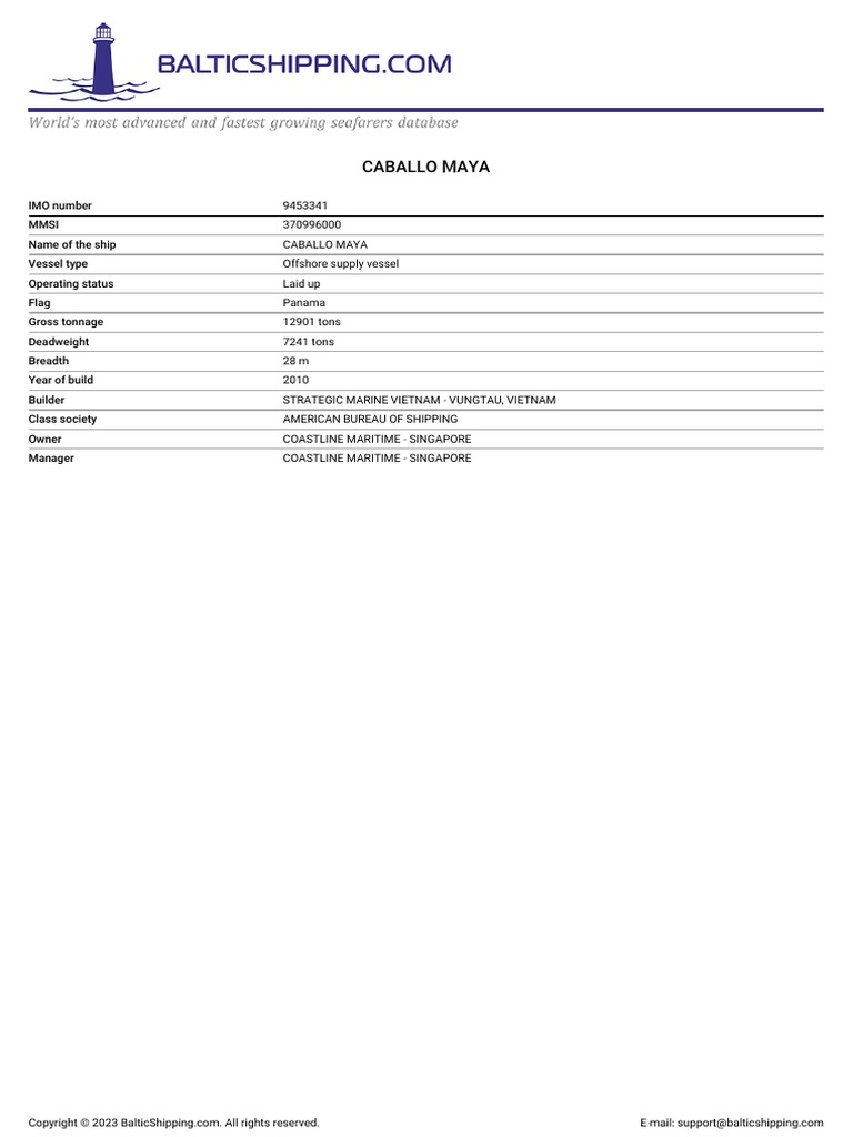 Offshore Supply Vessel CABALLO MAYA Details | PDF