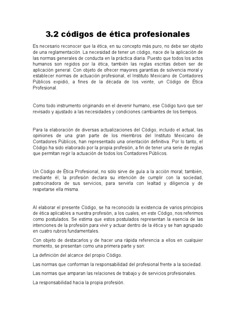 3.2 Códigos de Ética Profesionales | PDF | Moralidad | Virtud