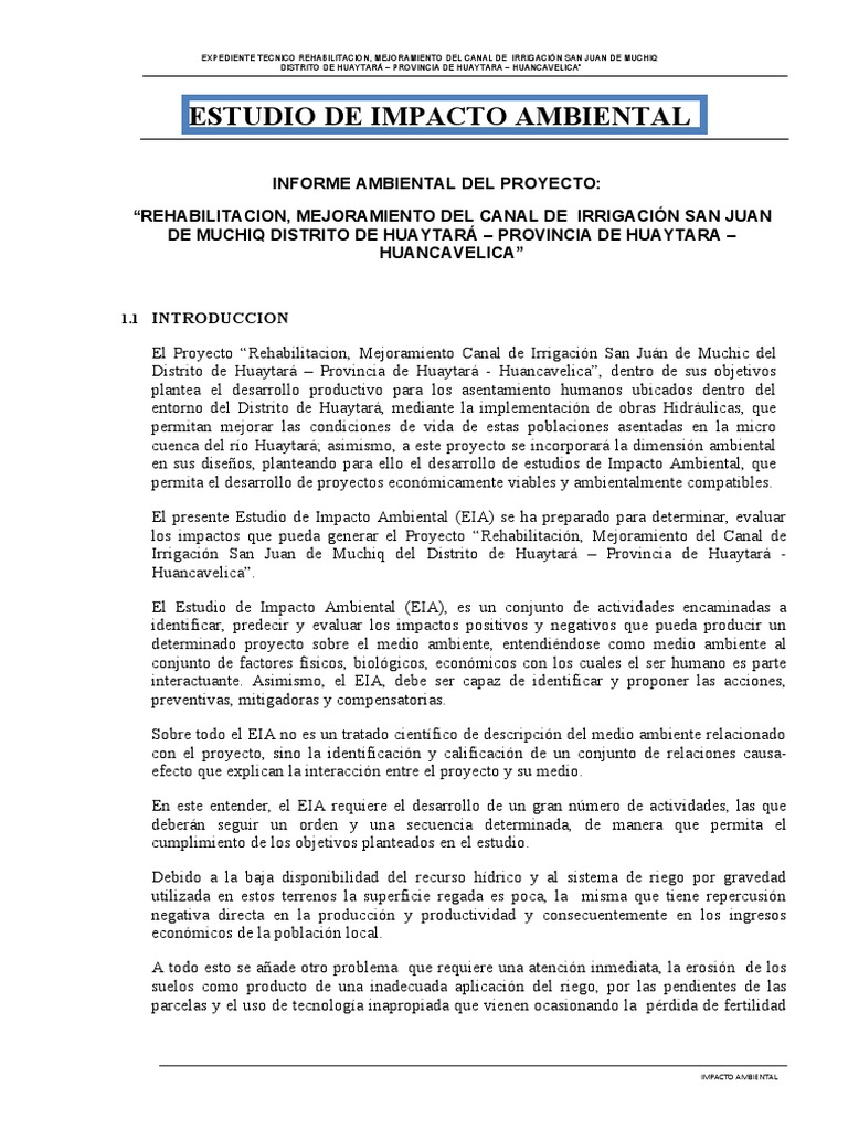 Estudio de Impacto Ambiental | PDF | Evaluación de impacto ambiental | Entorno natural