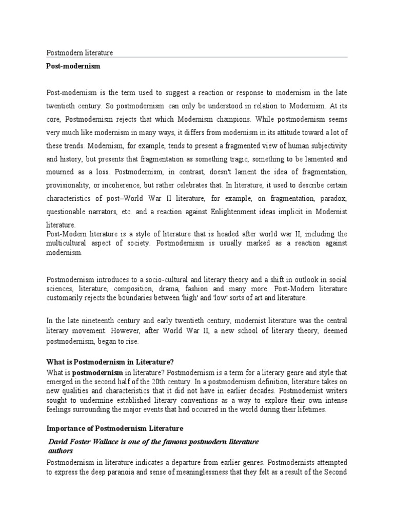 Postmodern Literature PDF