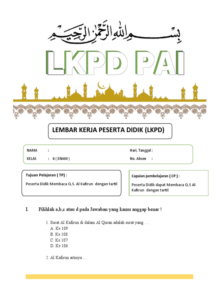 LKPD Pai Kelas 6 Al Kafirun | PDF
