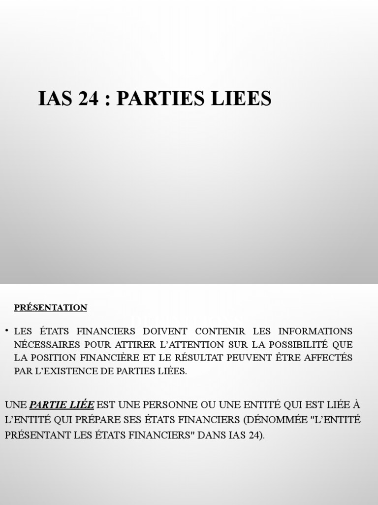 Définition des Parties Liées selon IAS 24 | PDF | Finance et gestion ...