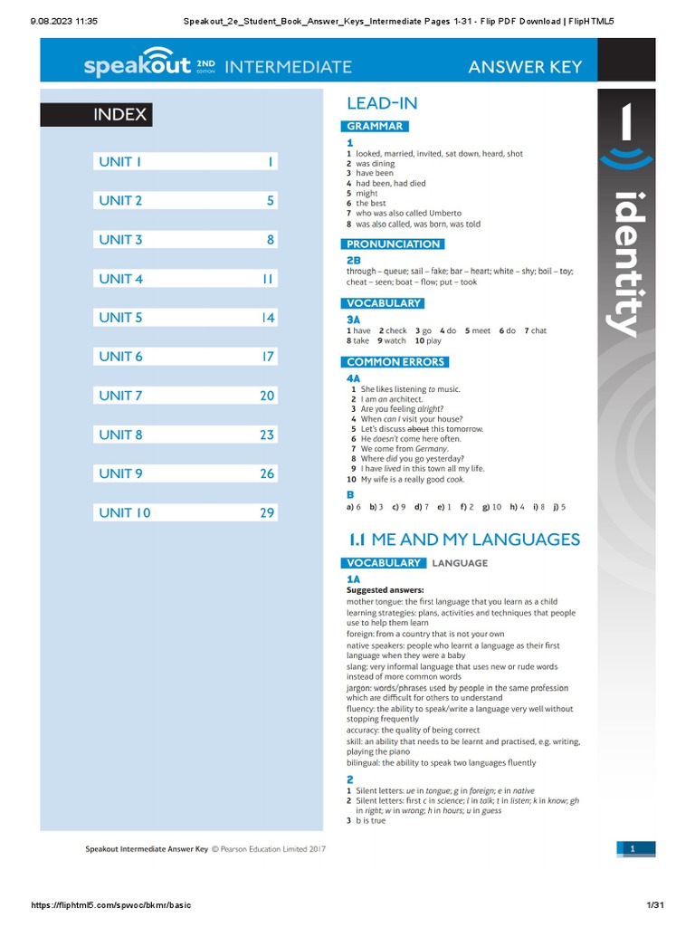 Speakout 2e Answer Keys Intermediate Student Book | PDF