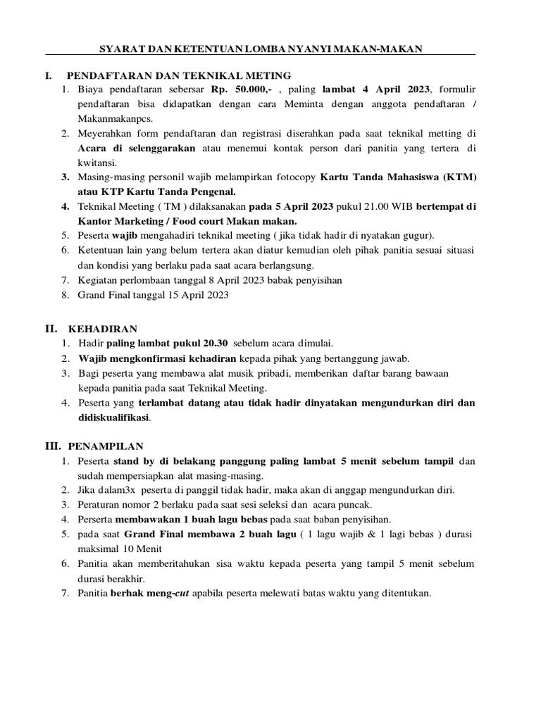 Aturan Acara Lomba Musik | PDF