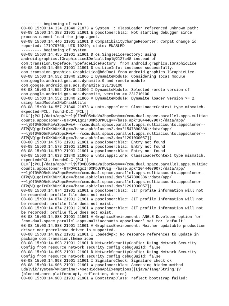 Com - Dual.space - Parallel.apps - Multiaccounts.appscloner Logcat | PDF | Computers